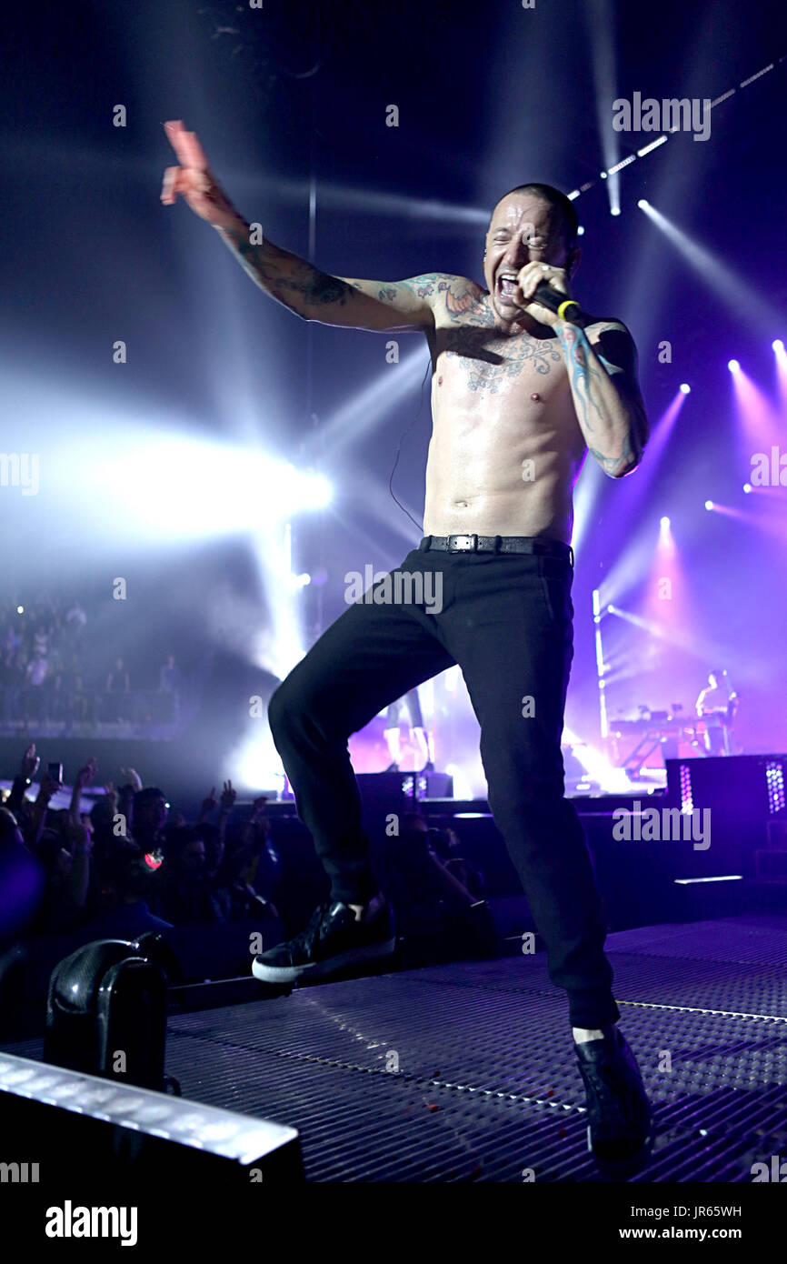 Linkin Park live onstage at The O2 Arena, London, as part of their One ...