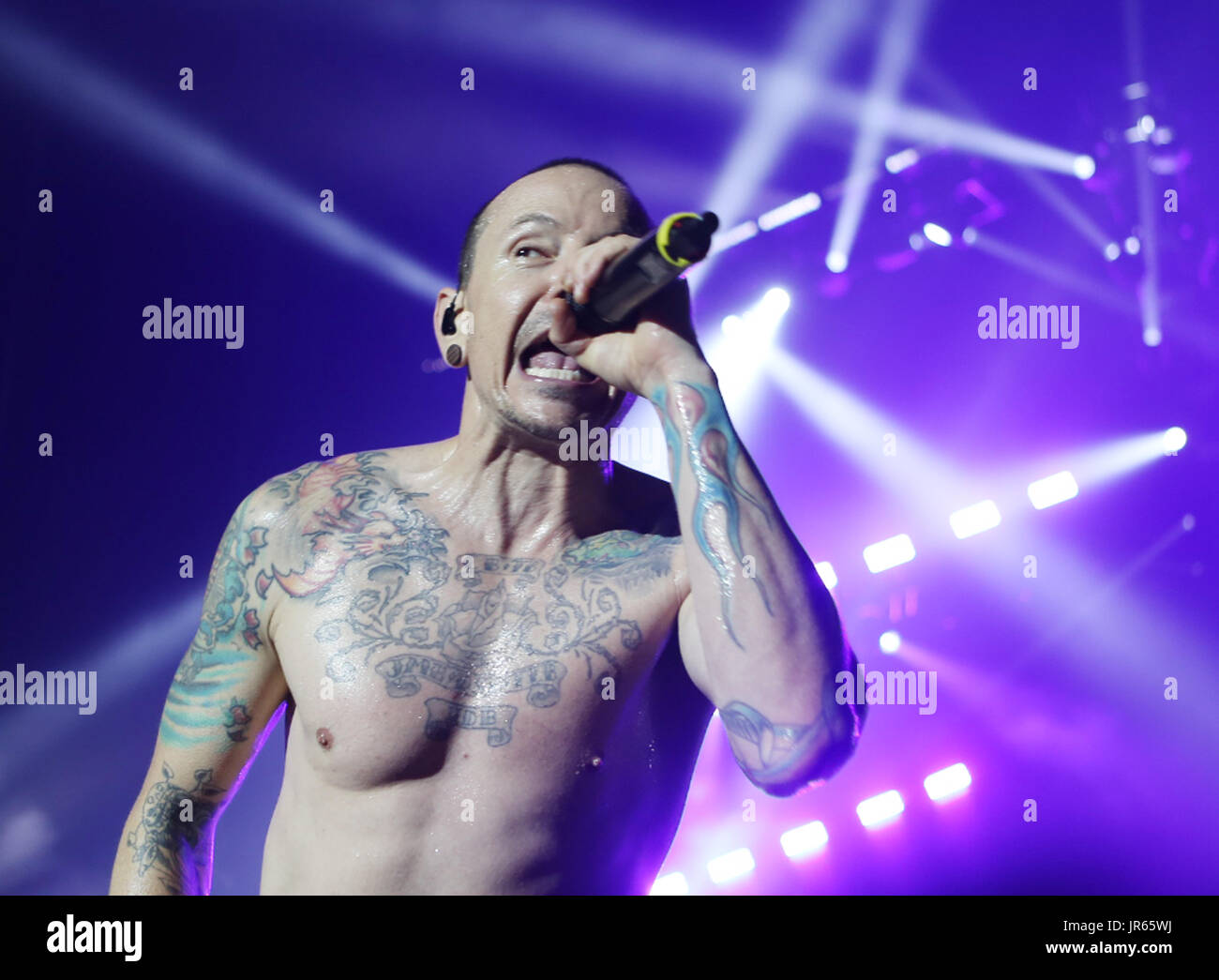 Linkin Park live onstage at The O2 Arena, London, as part of their One ...