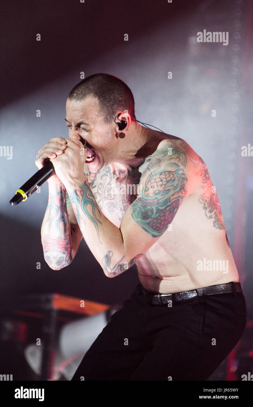 Linkin Park live onstage at The O2 Arena, London, as part of their One ...