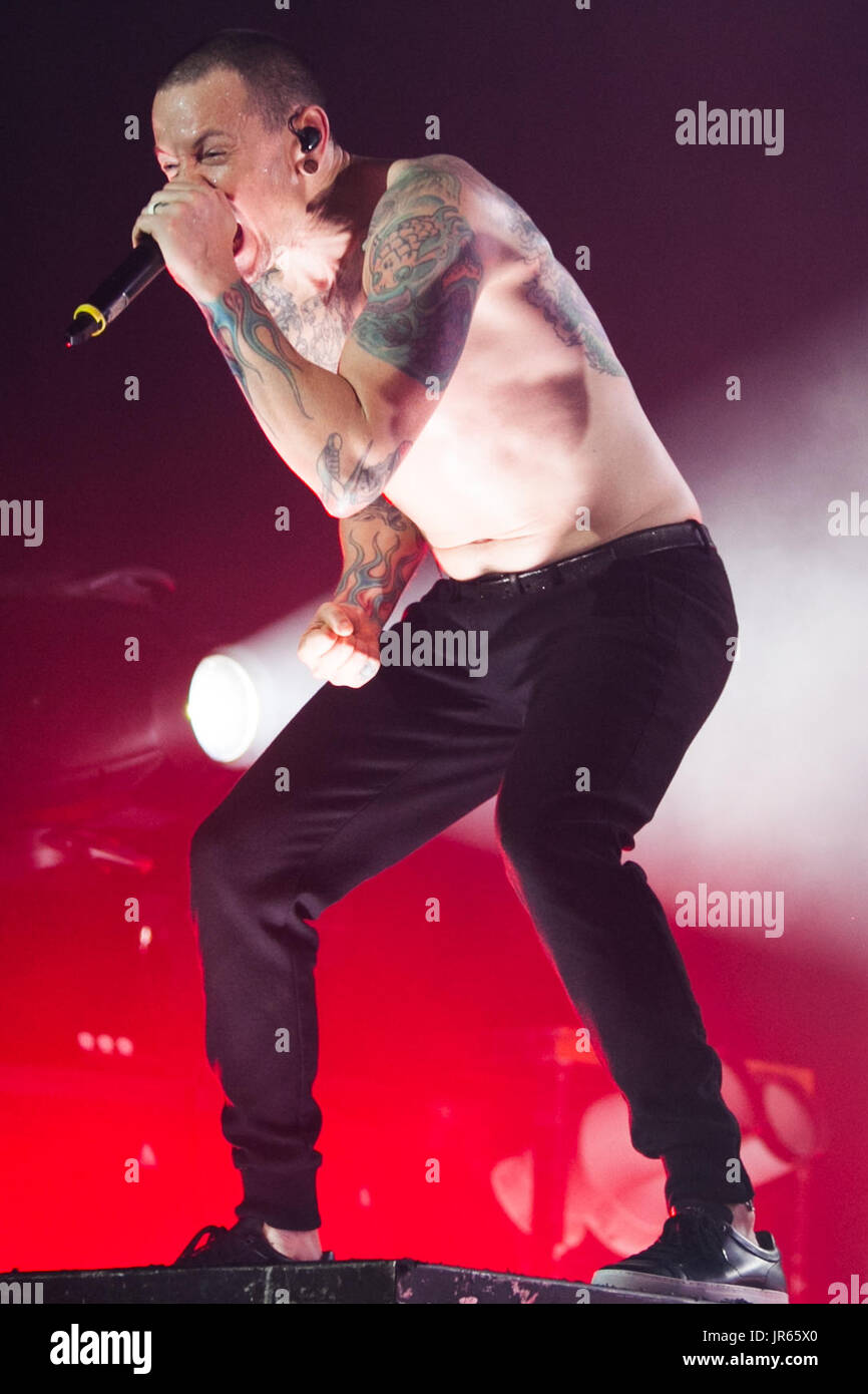 Linkin Park live onstage at The O2 Arena, London, as part of their One ...