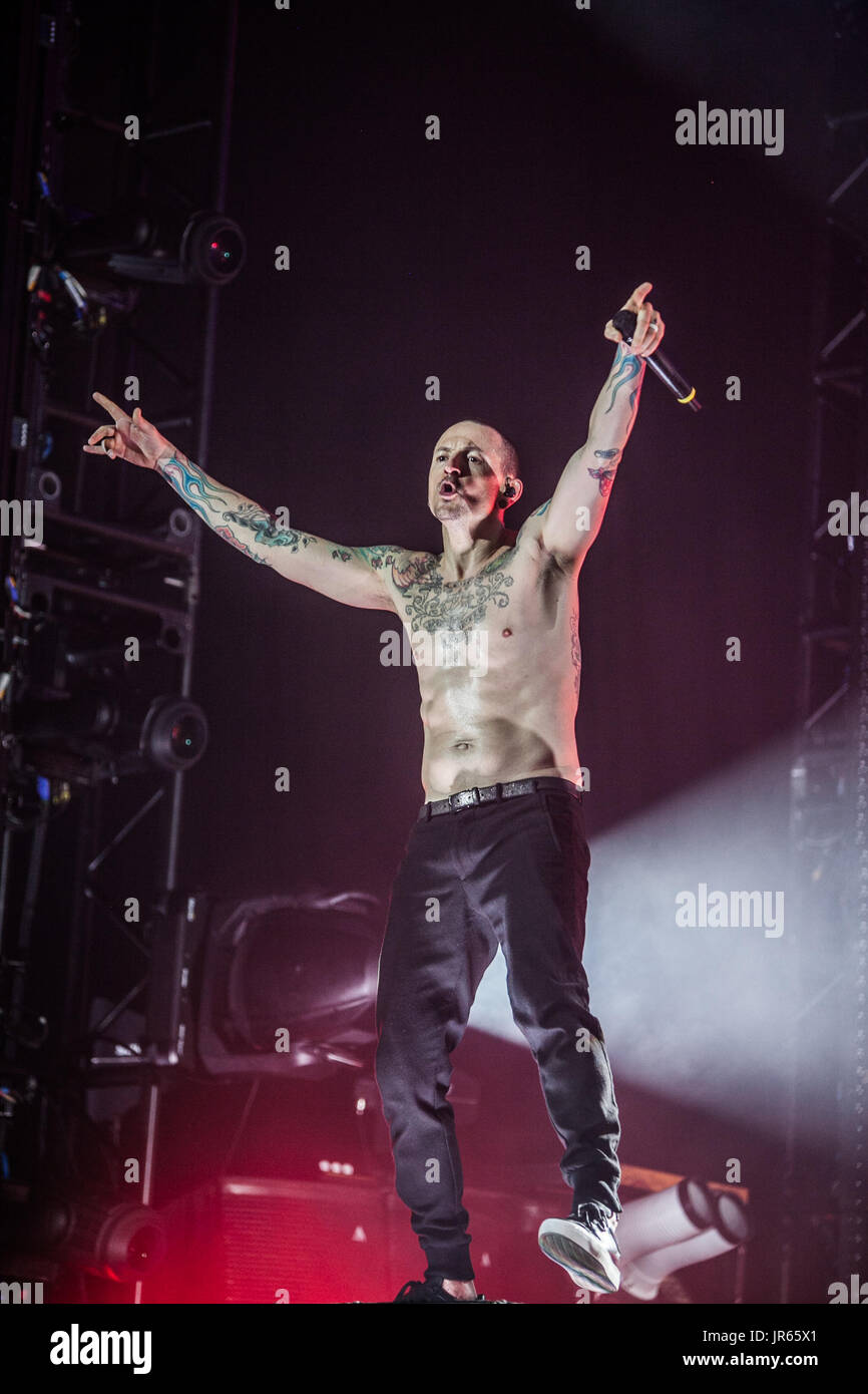 Linkin Park live onstage at The O2 Arena, London, as part of their One ...