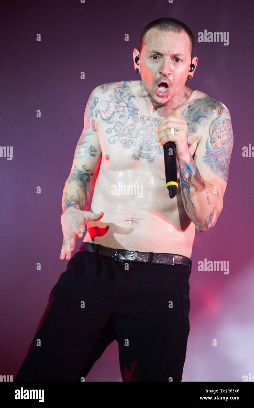 Linkin Park live onstage at The O2 Arena, London, as part of their One ...