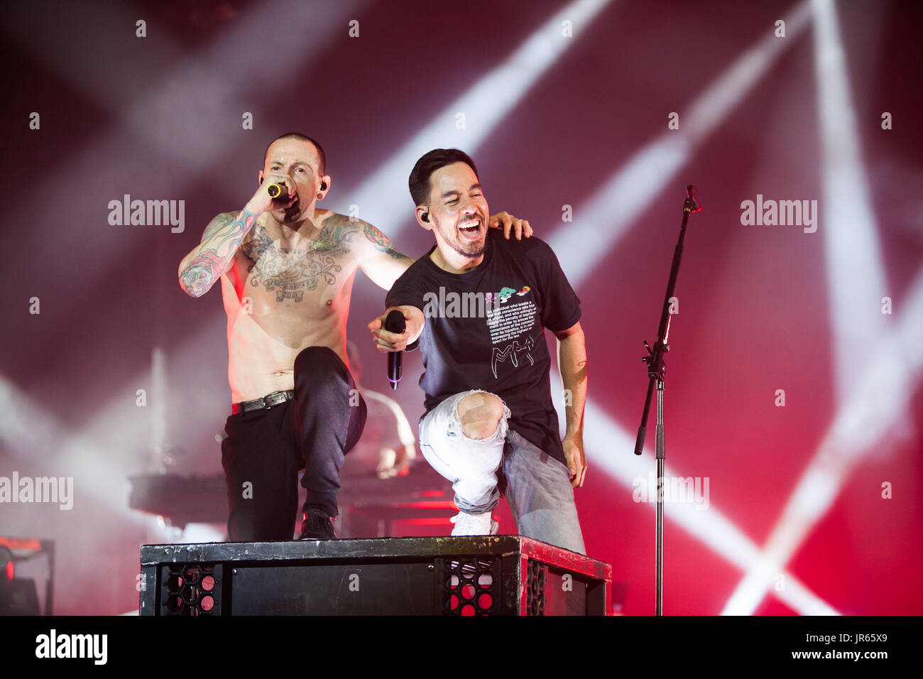 Linkin Park live onstage at The O2 Arena, London, as part of their One ...