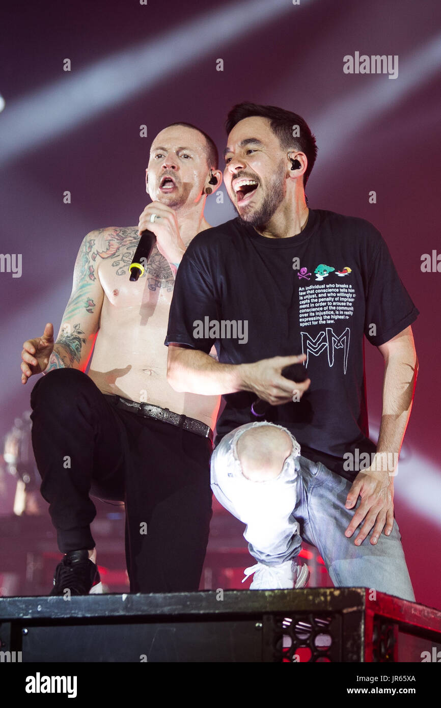 Linkin Park live onstage at The O2 Arena, London, as part of their One ...