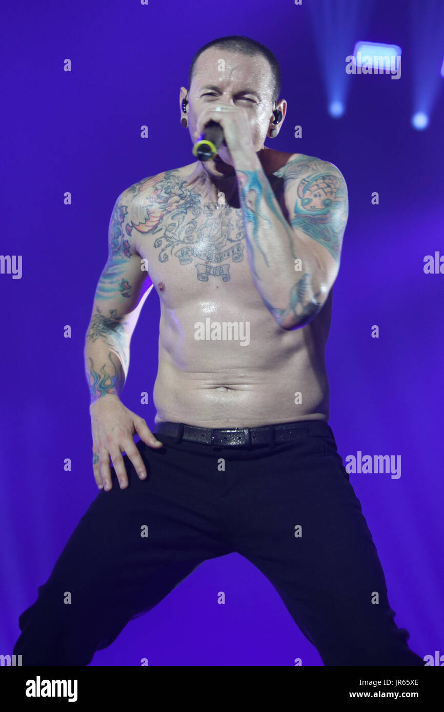 Linkin Park live onstage at The O2 Arena, London, as part of their One ...