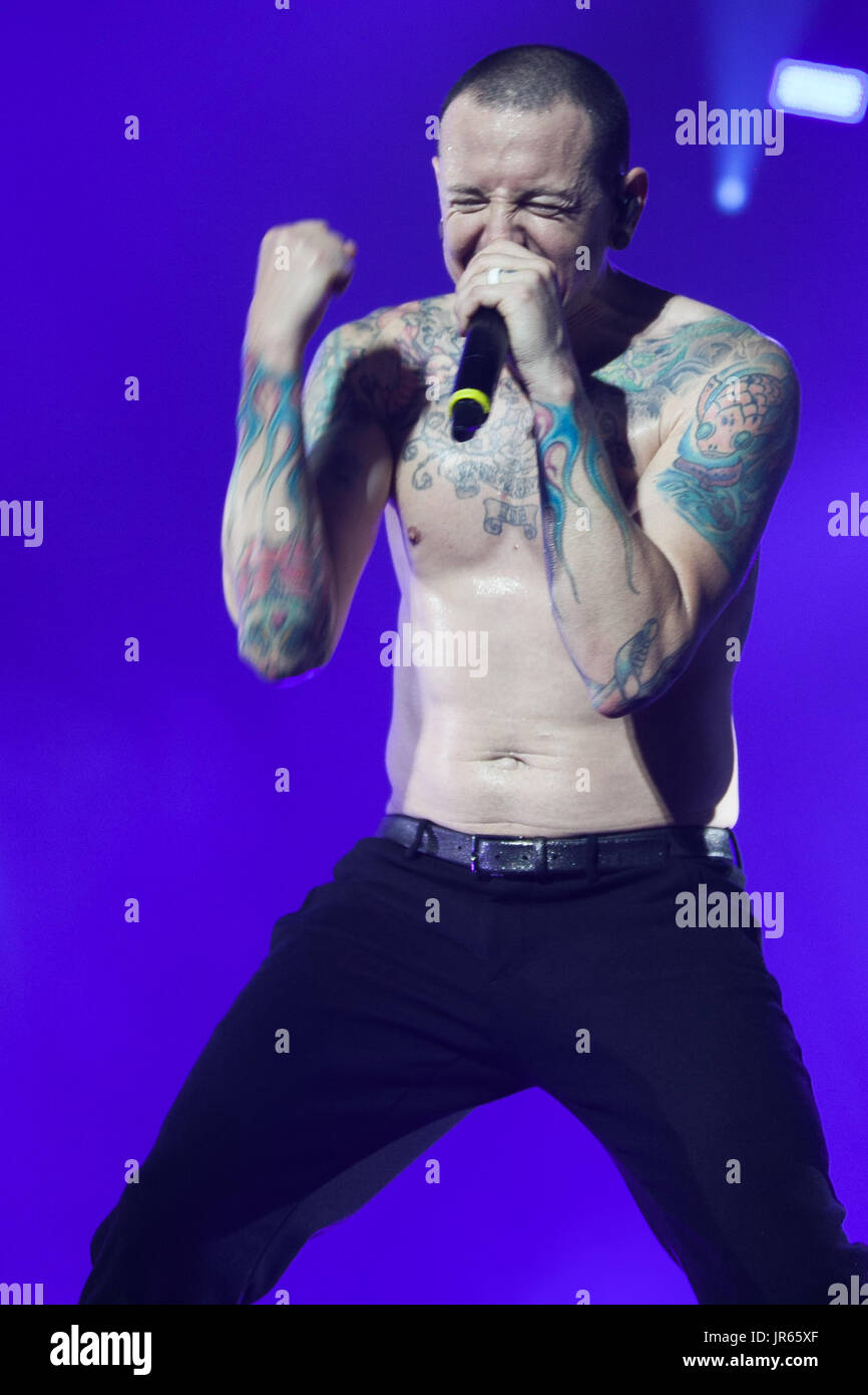 Linkin Park live onstage at The O2 Arena, London, as part of their One ...