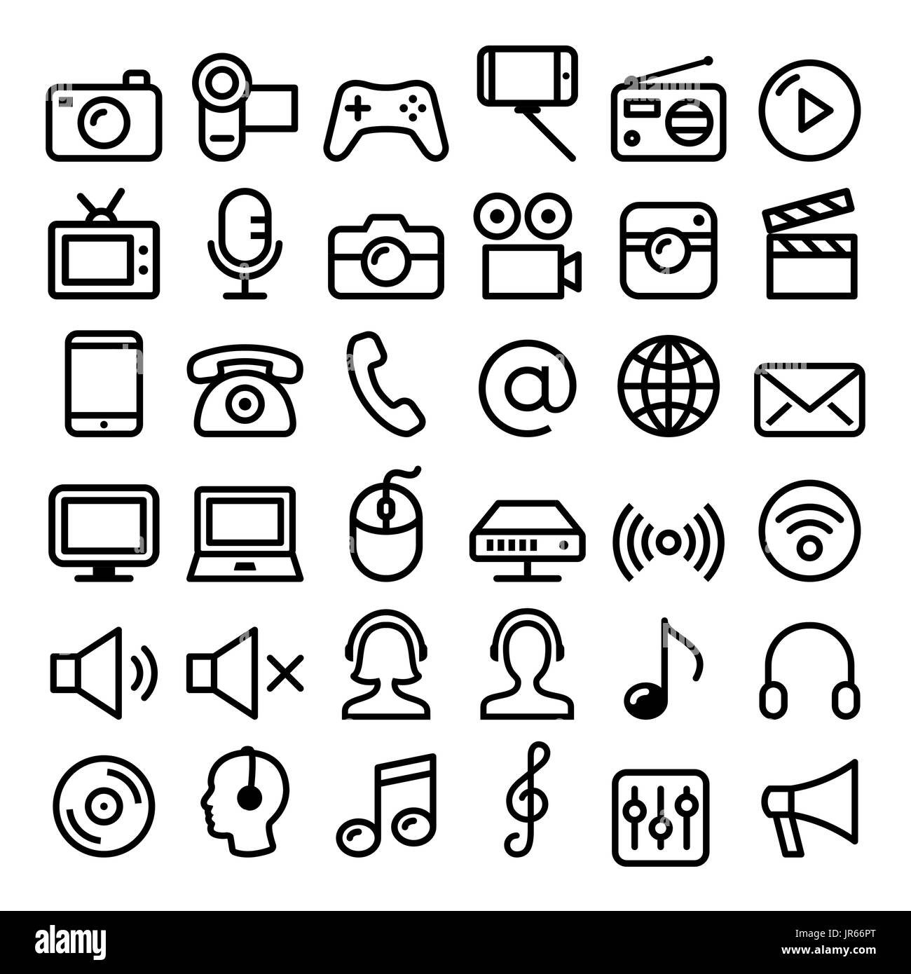 Communication, Media, modern technology web line icon set - big pack ...