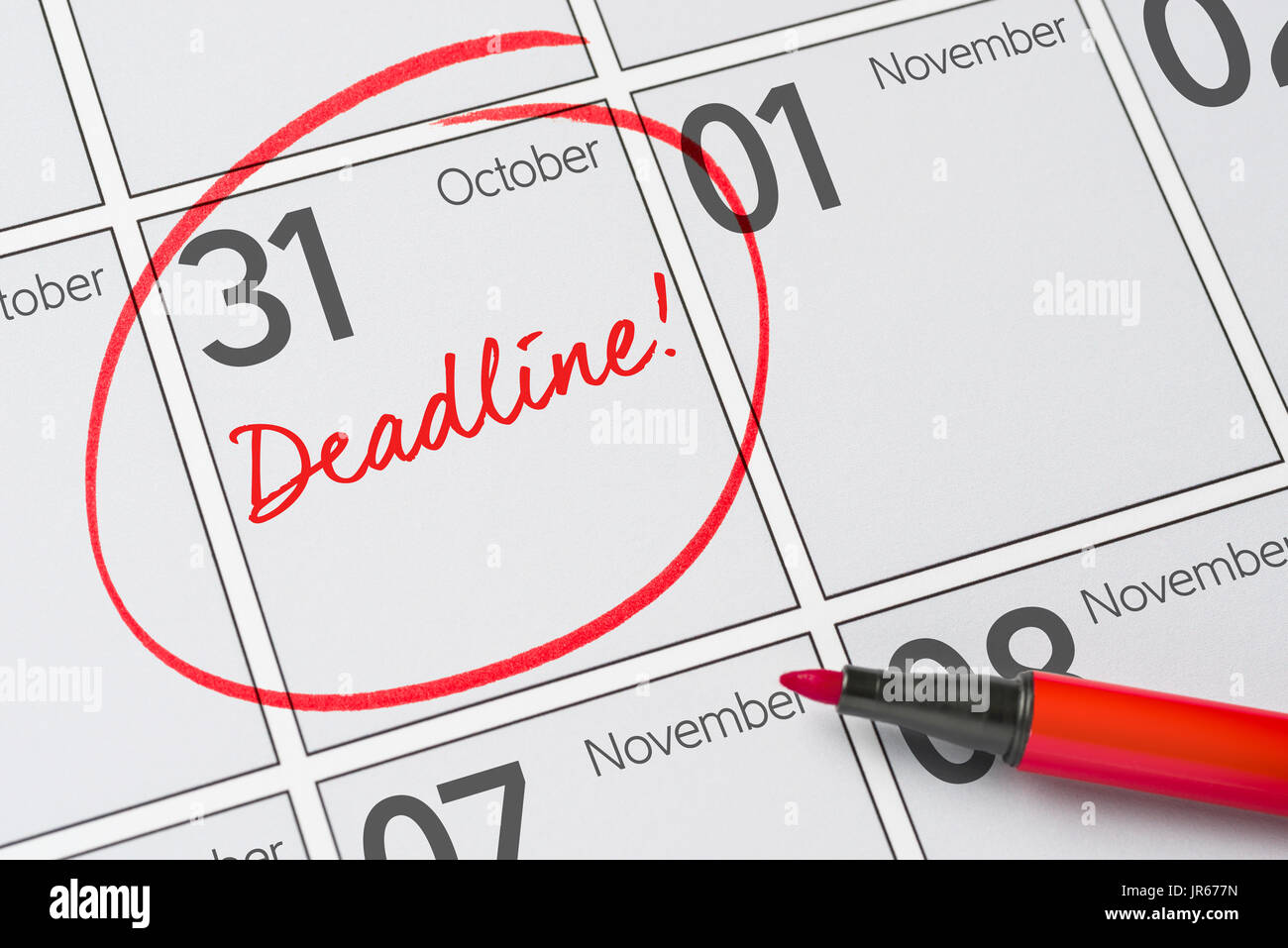 Deadline written on a calendar - October 31 Stock Photo - Alamy