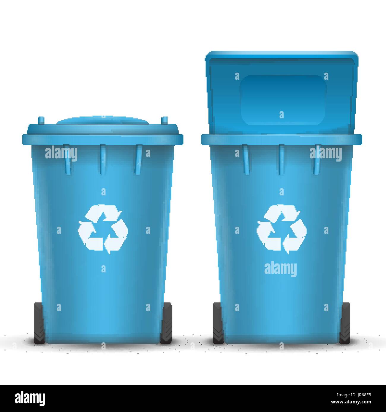 Blue Recycling Bin Bucket Vector For Paper Trash. Opened And Closed ...