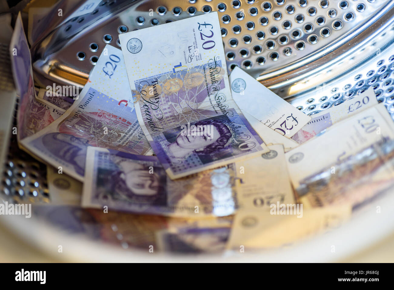 British Sterling Pounds Notes In Washing Machine. Money Laundering ...