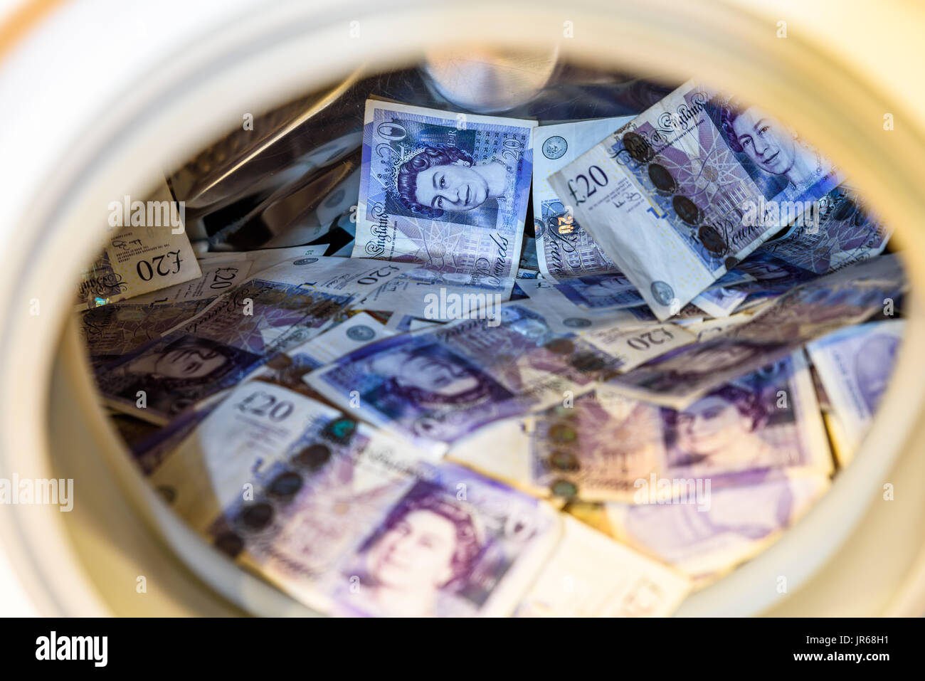 British Sterling Pounds Notes In Washing Machine. Money Laundering ...