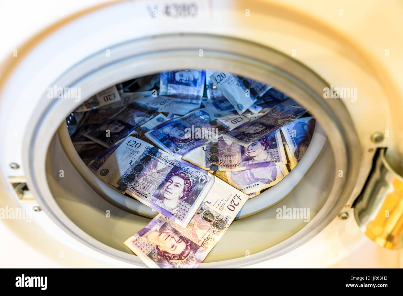British Sterling Pounds Notes In Washing Machine. Money Laundering ...