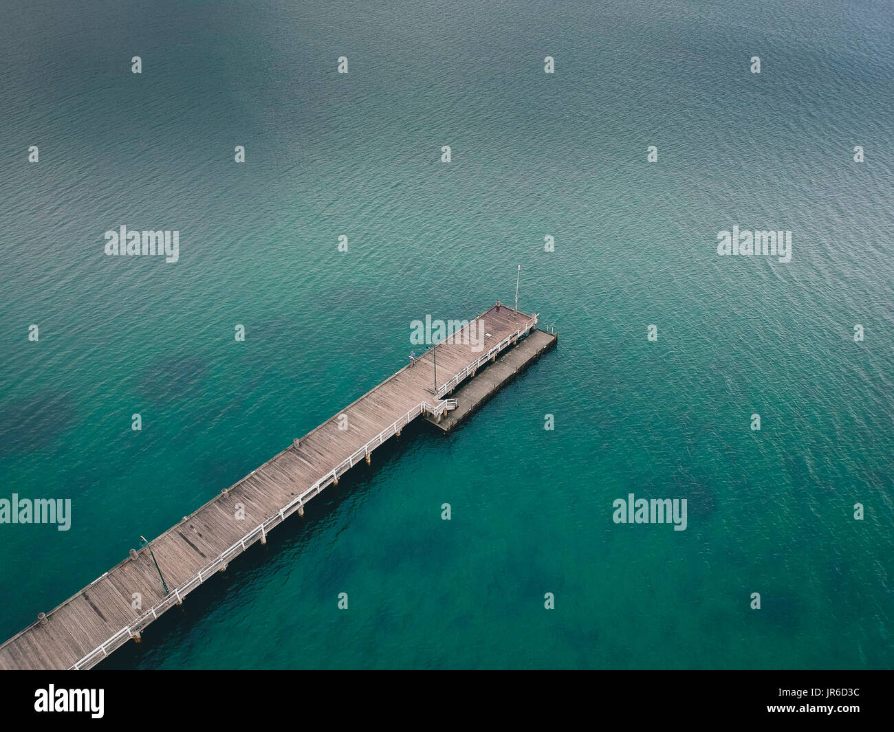 Aerial view of wooden jetty and ocean, Albert Park, Greater Melbourne ...