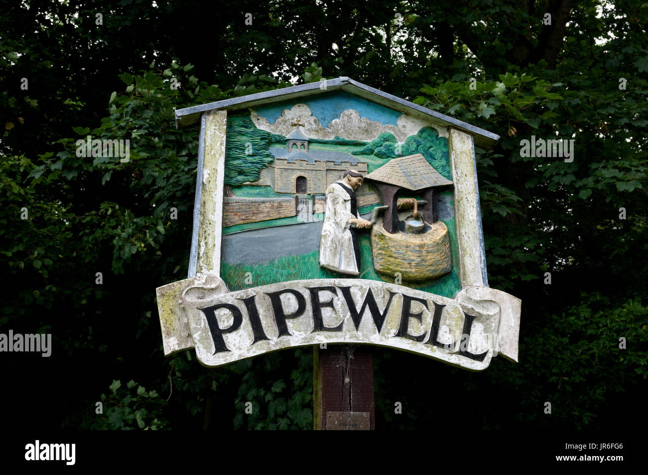 Pipewell village sign, Northamptonshire, England, UK Stock Photo - Alamy