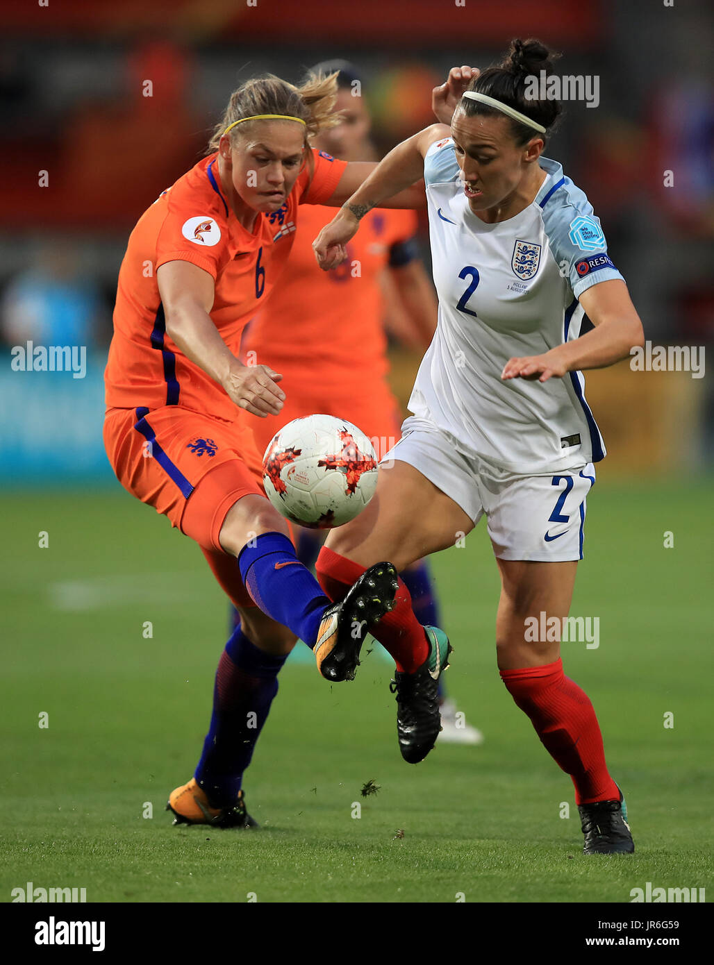 Netherland's Anouk Dekker (left) and England's Lucy Bronze (right ...
