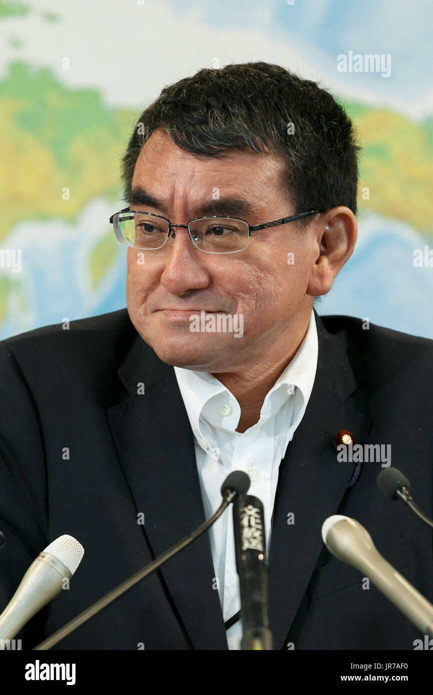 Japan's new Foreign Minister Taro Kono attends a news conference at the ...