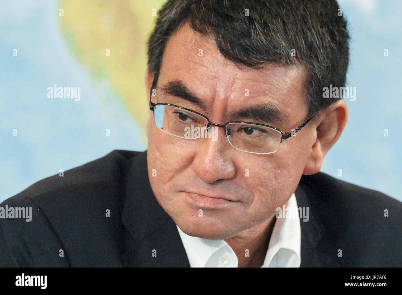 Japan's new Foreign Minister Taro Kono attends a news conference at the ...