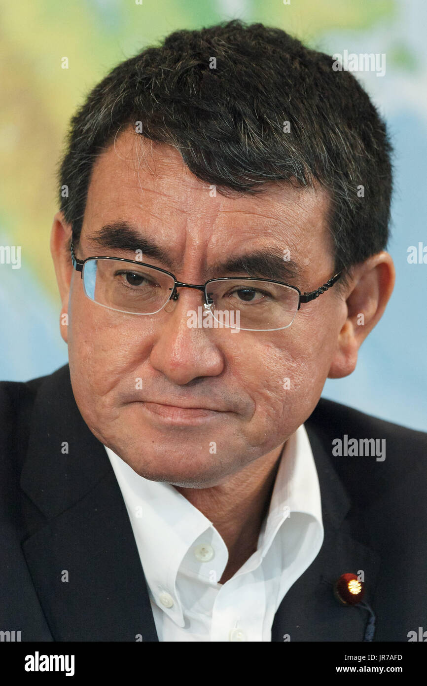 Japan's new Foreign Minister Taro Kono attends a news conference at the ...