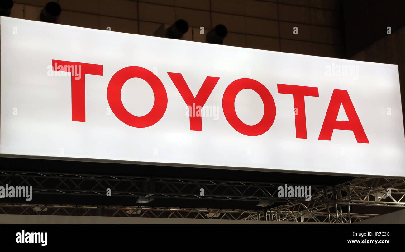 Chiba, Japan. 4th Aug, 2017. Japanese automaker Toyota's logo mark is ...