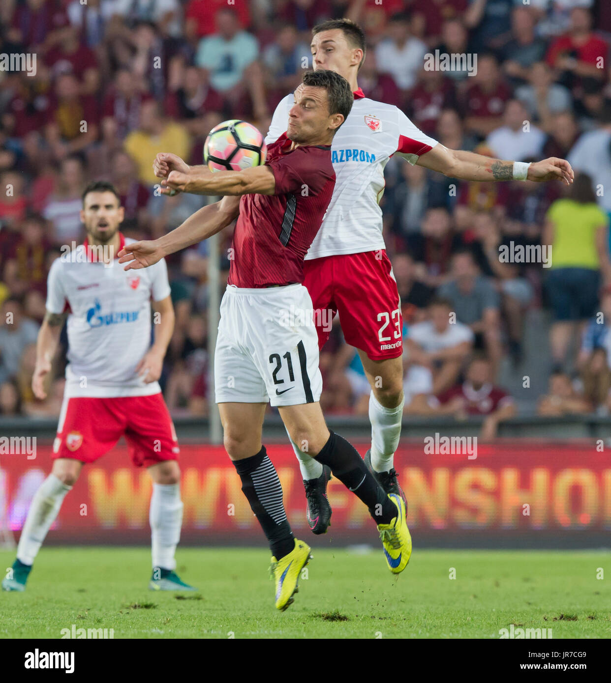 Prague, Czech Republic. 03rd Aug, 2017. From left soccer players DAVID ...