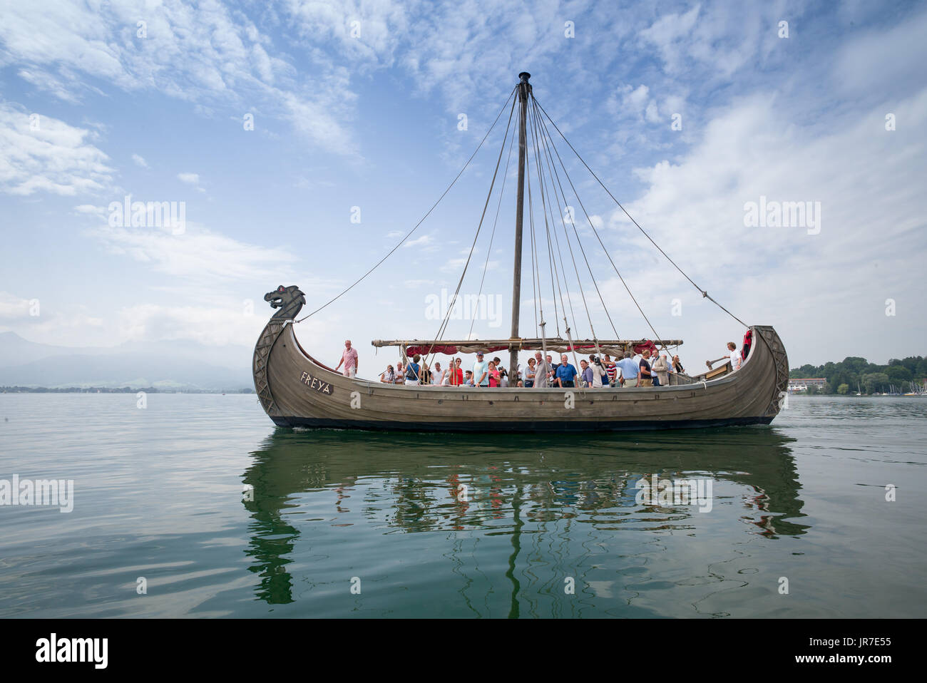 Prien, Germany. 4th Aug, 2017. The reconstructed Viking ship "Freya" is ...