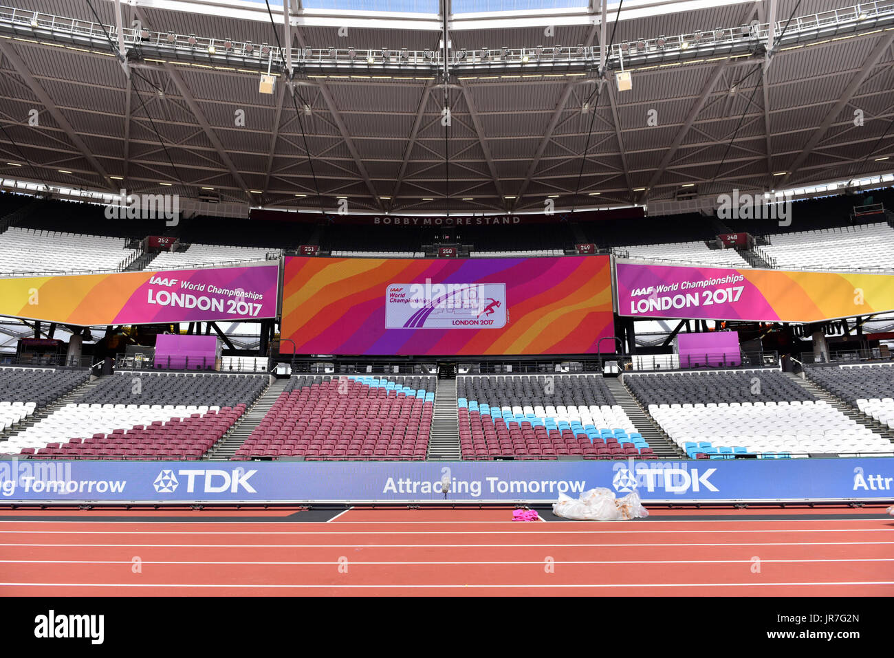 London, UK. 4 August 2017. Signage at the London Stadium, ahead of The ...