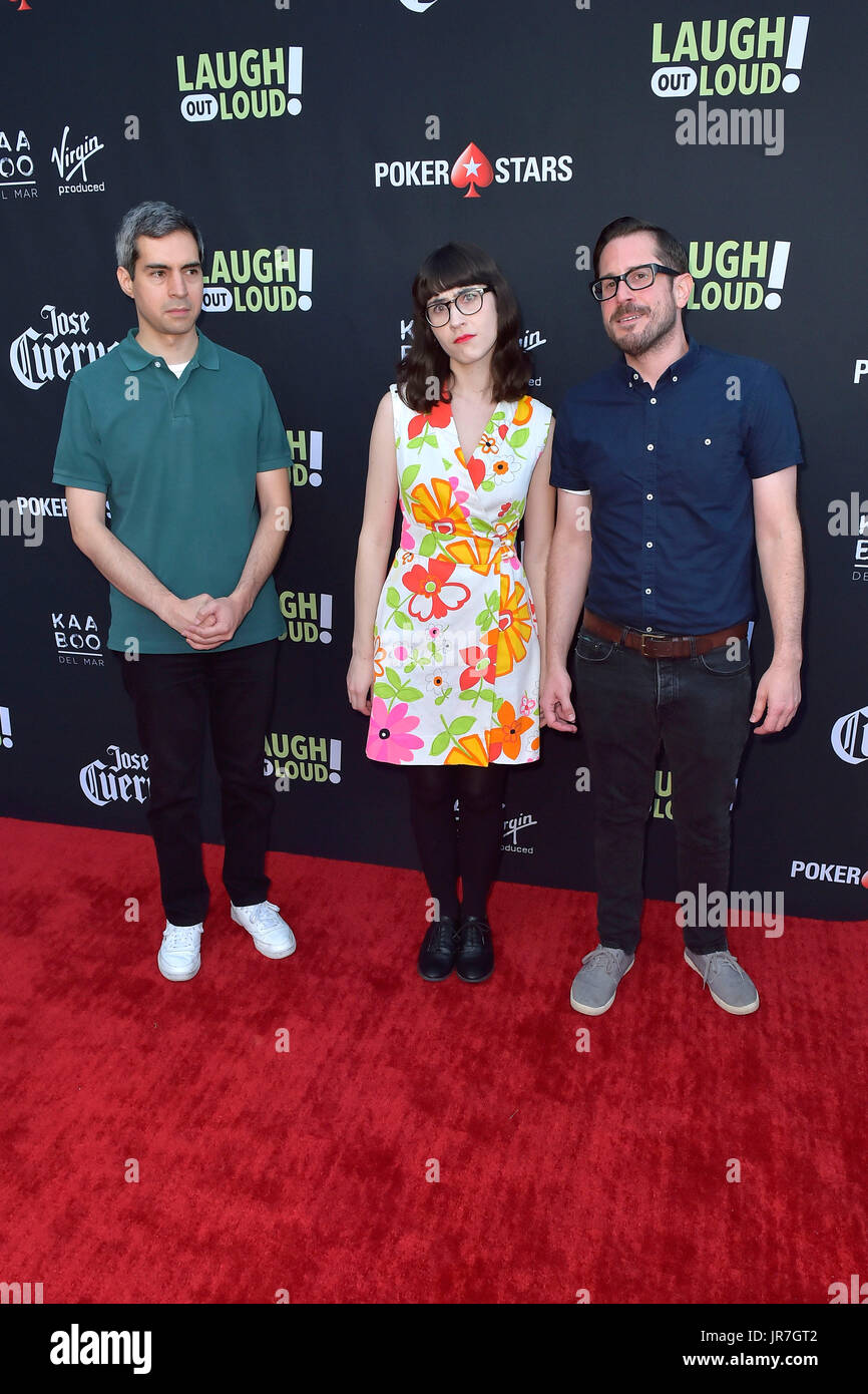 Los Angeles, USA. 3rd Aug, 2017. Brent Weinbach, guest and Adam Schary ...