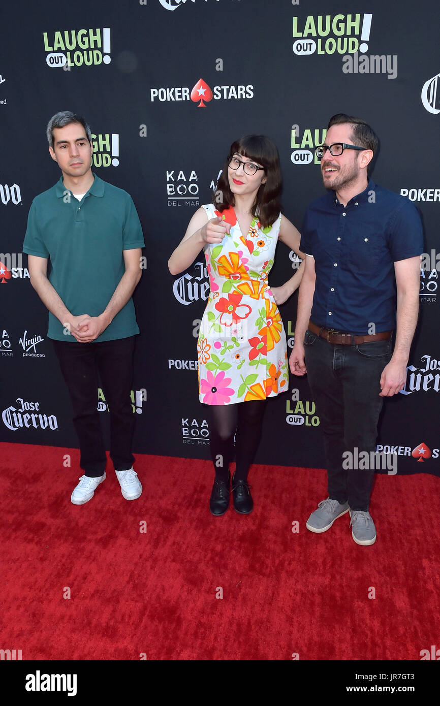 Los Angeles, USA. 3rd Aug, 2017. Brent Weinbach, guest and Adam Schary ...