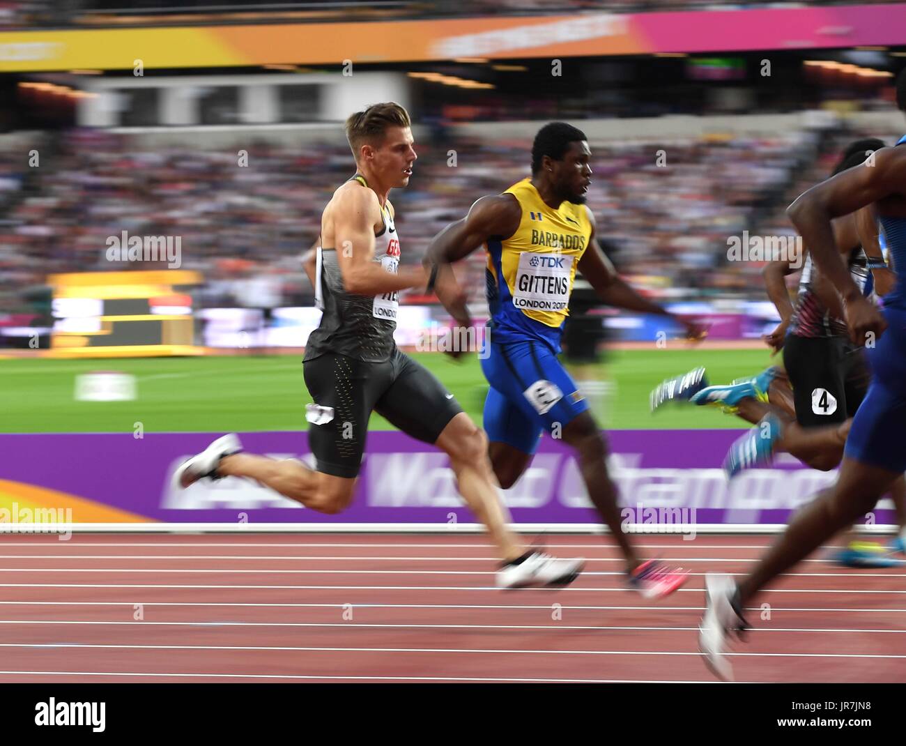Stratford, UK. 4th Aug, 2017. Julian Reus (GER) in the 100m heats. IAAF ...