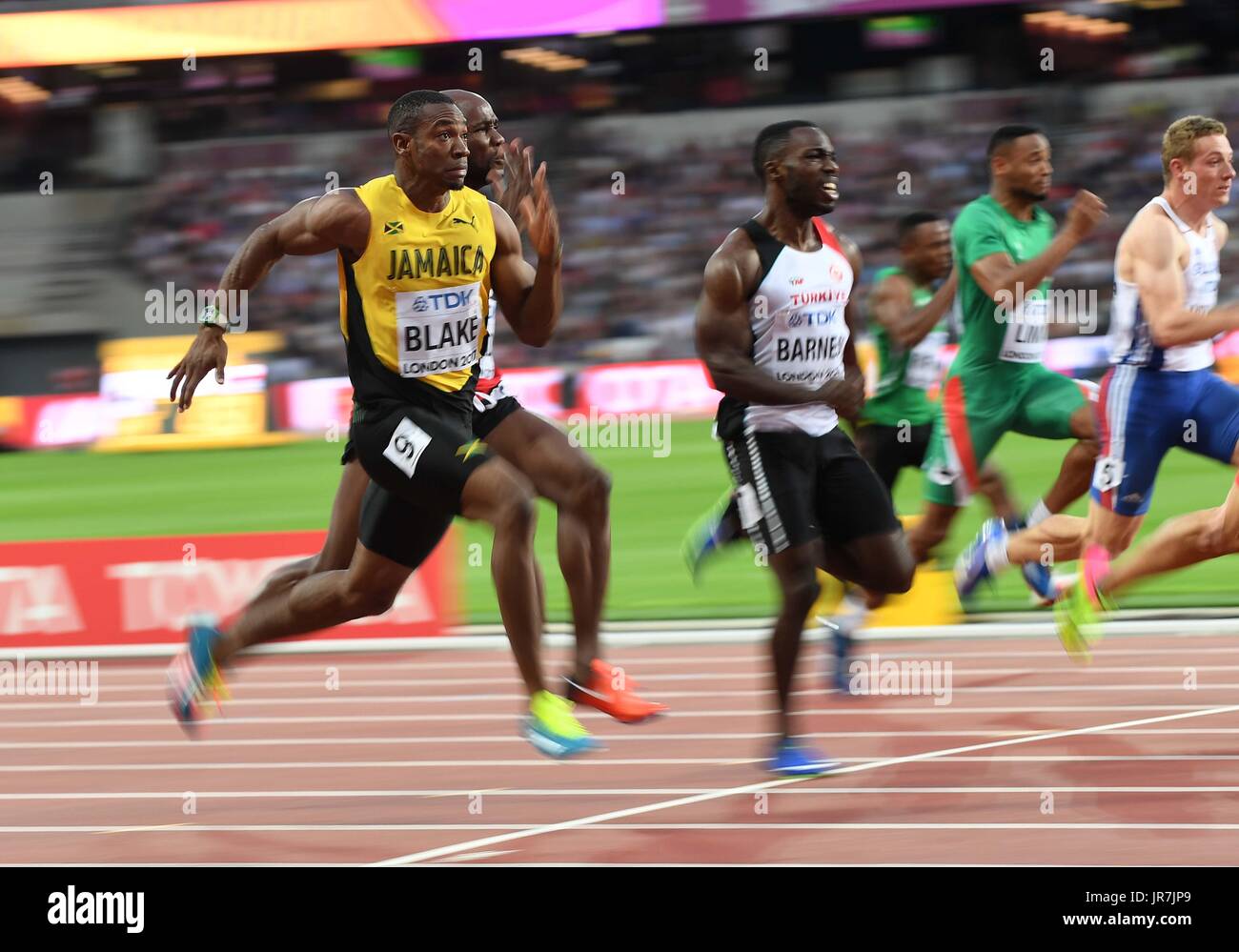 Stratford, UK. 4th Aug, 2017. Yohan Blake (JAM) in the mens 100m heats ...