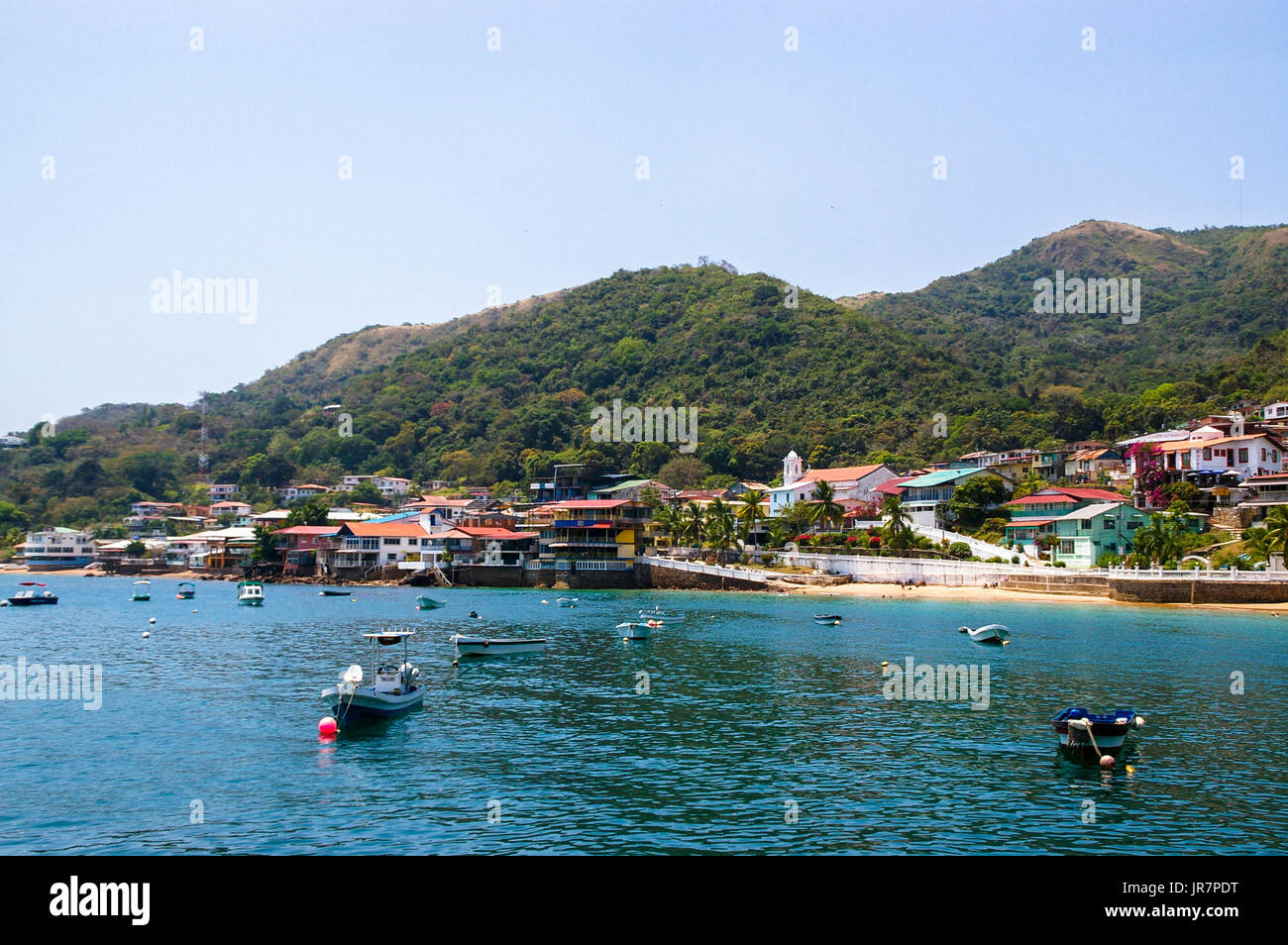 Panorama view to the village on Taboga Island also known as Island of ...