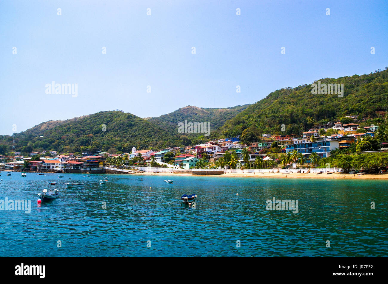 Panorama view to the village on Taboga Island also known as Island of ...