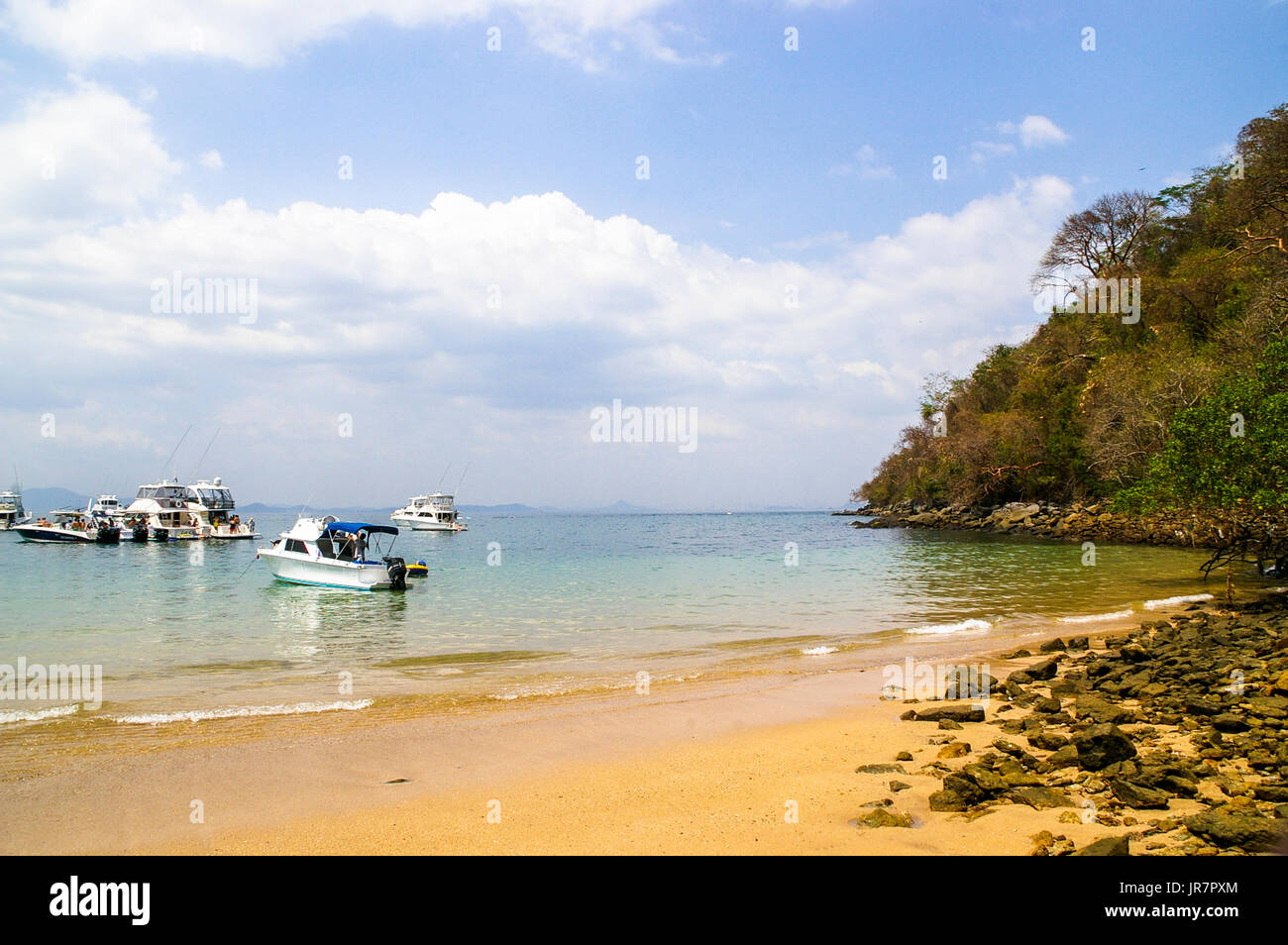 Pleasure boats and yachts around Taboga Island also known as Island of ...