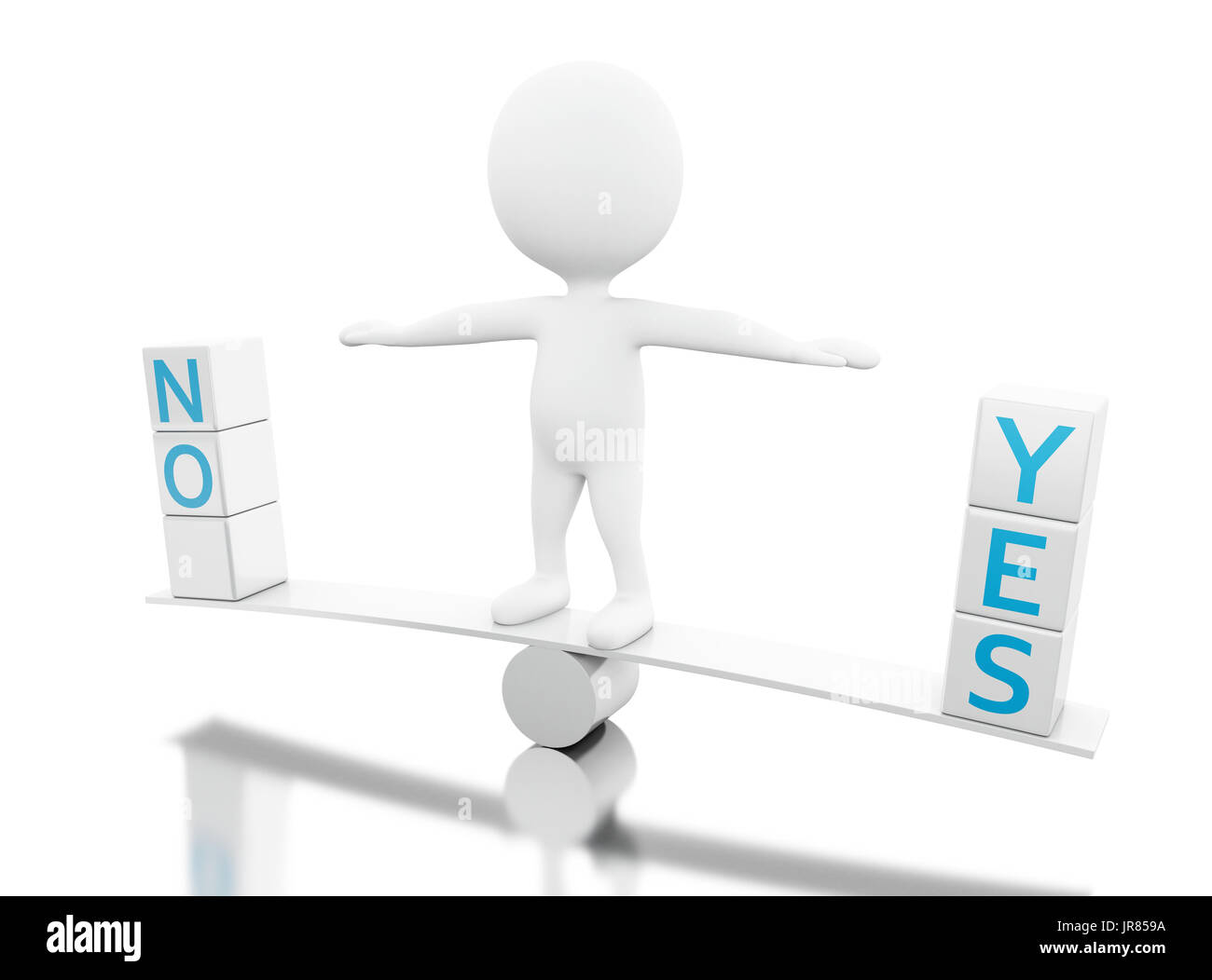 3d illustration. White people on a balance with the words Yes and No ...