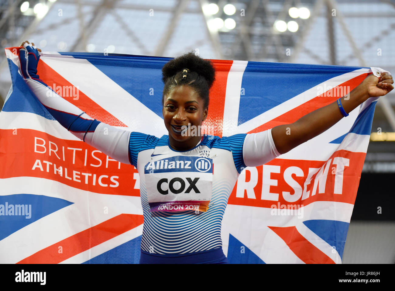 Kadeena Cox celebrating win in the T38 400m final at the World Para ...