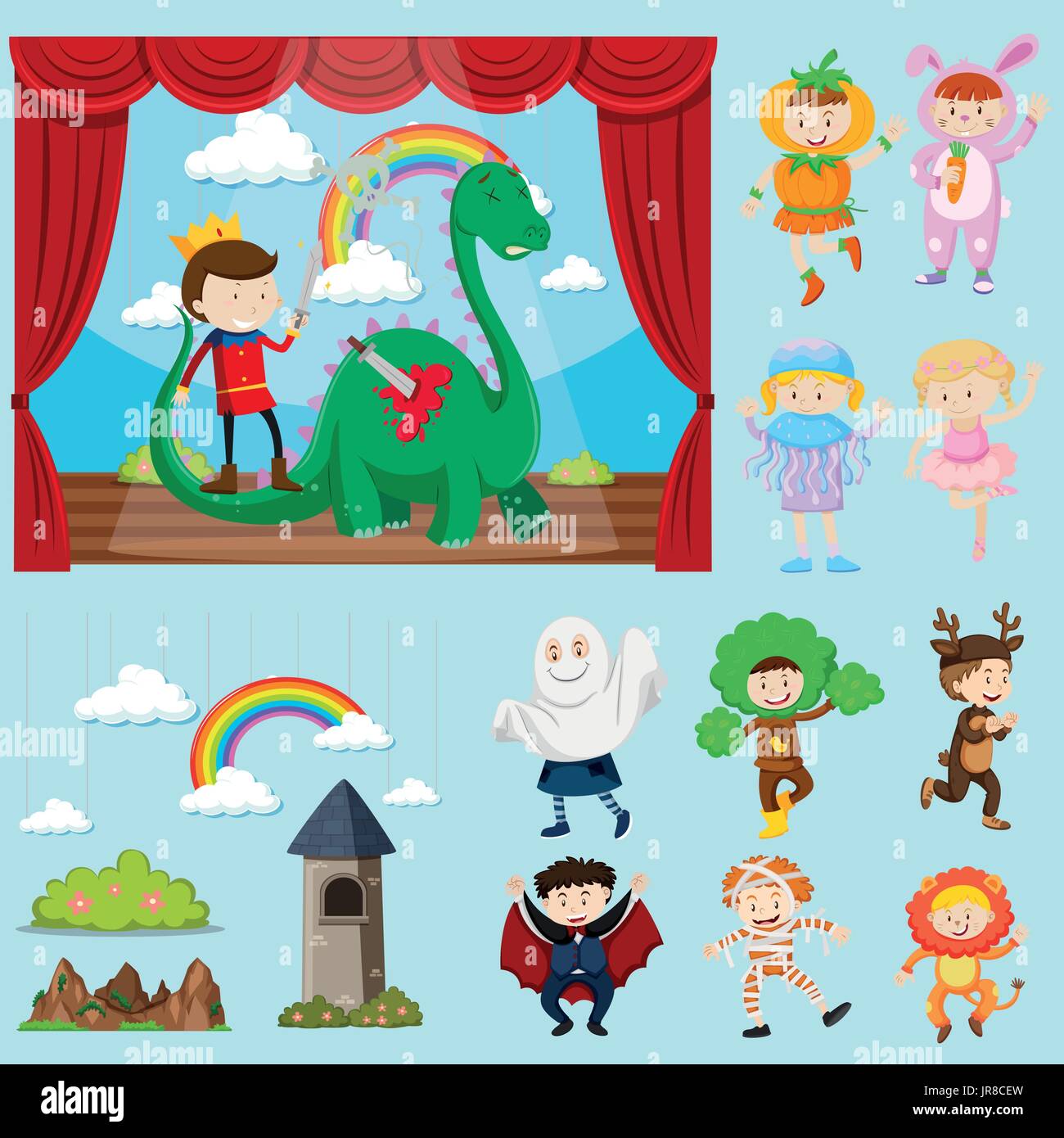Stage scenes with different characters illustration Stock Vector Image ...