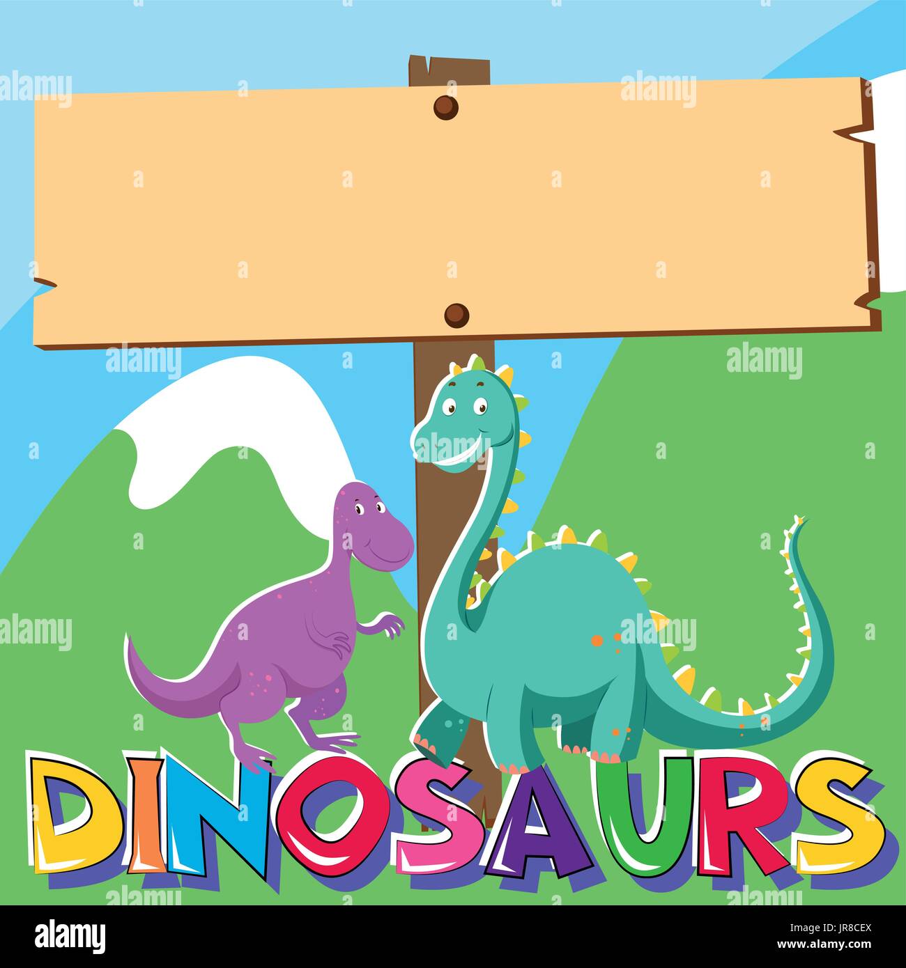 Wooden sign with two dinosaurs illustration Stock Vector Image & Art ...