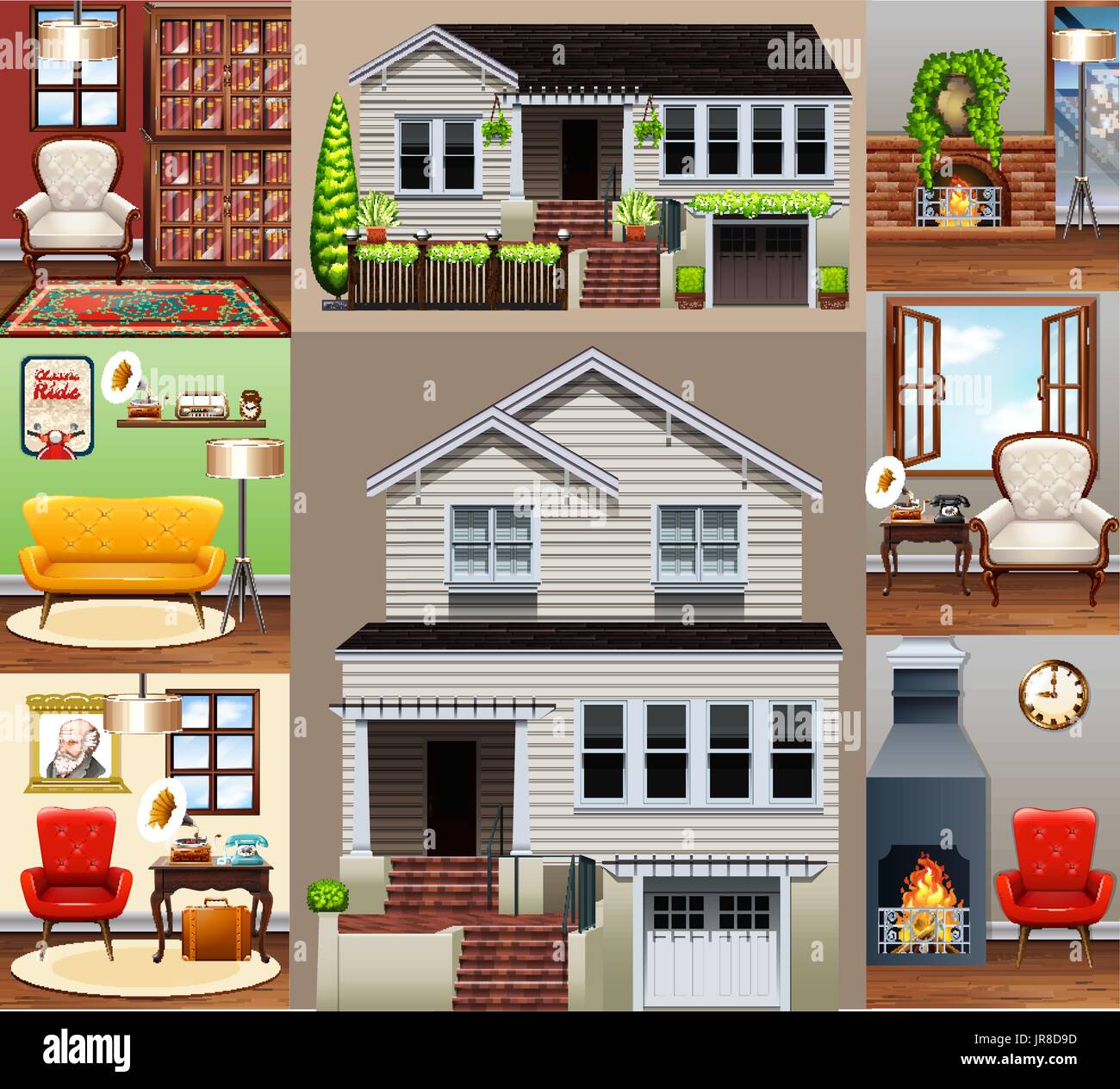 House and rooms in the house illustration Stock Vector Image & Art - Alamy