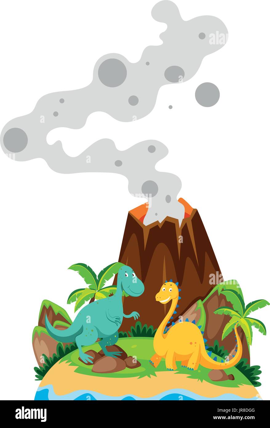 Scene dinosaur volcano illustration hi-res stock photography and images ...