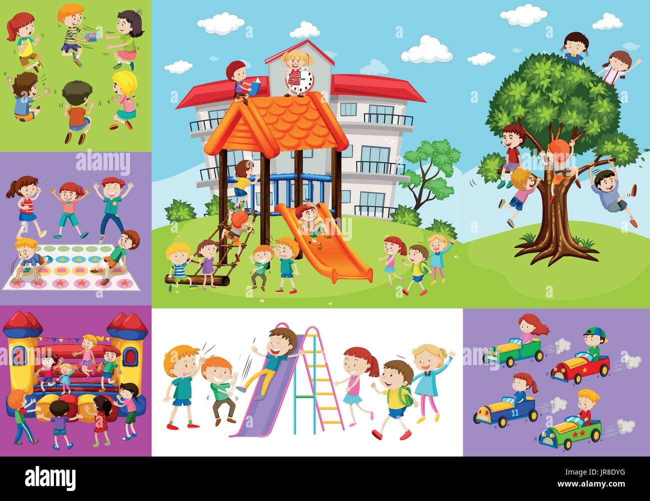 Children having fun at school and playground illustration Stock Vector ...