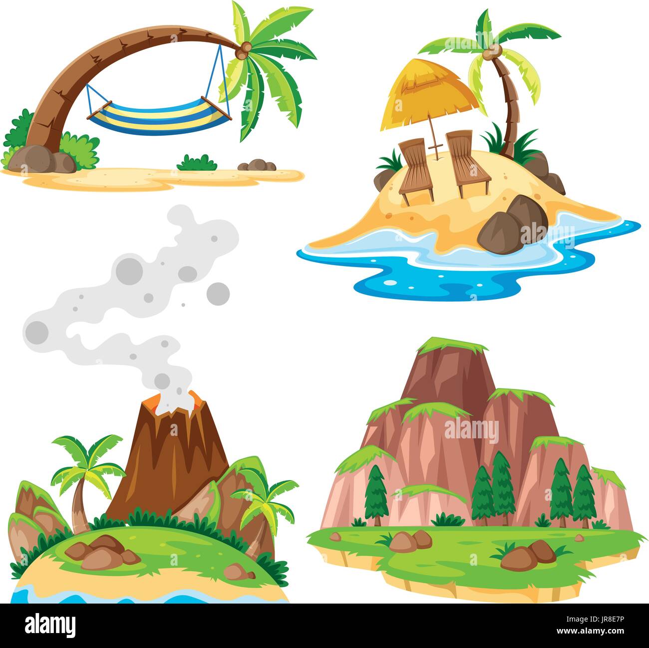 Four scenes of island and beach illustration Stock Vector Image & Art ...