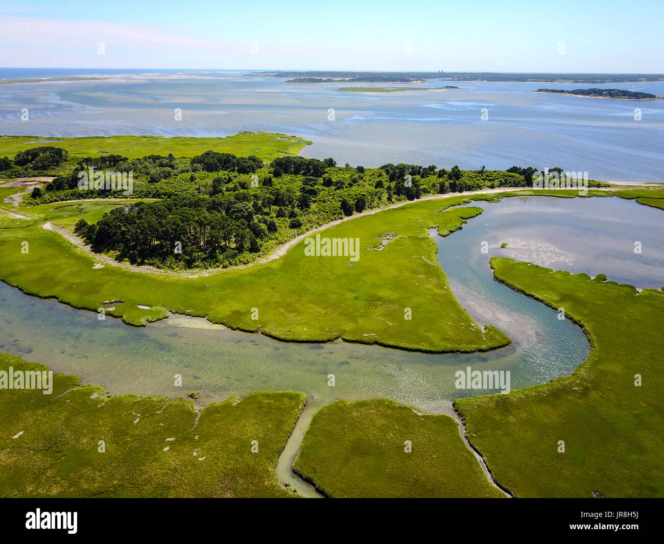 Channels wind through a marsh in Pleasant Bay, Cape Cod, Massachusetts ...
