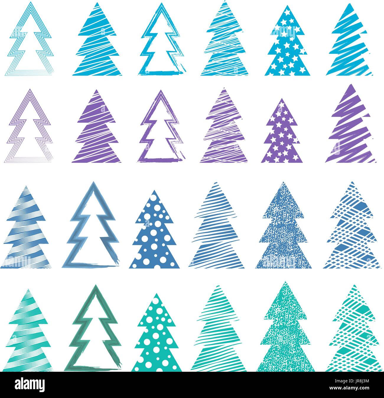 Christmas and New Year trees set, vector illustration collection ...