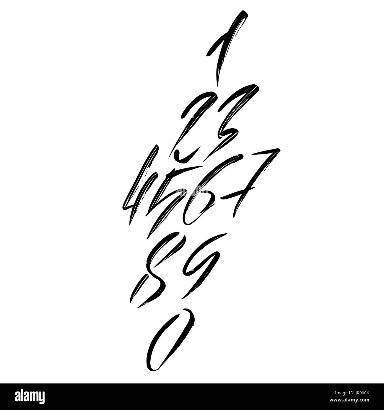 Set of calligraphic ink numbers. Dry brush lettering. Vector ...