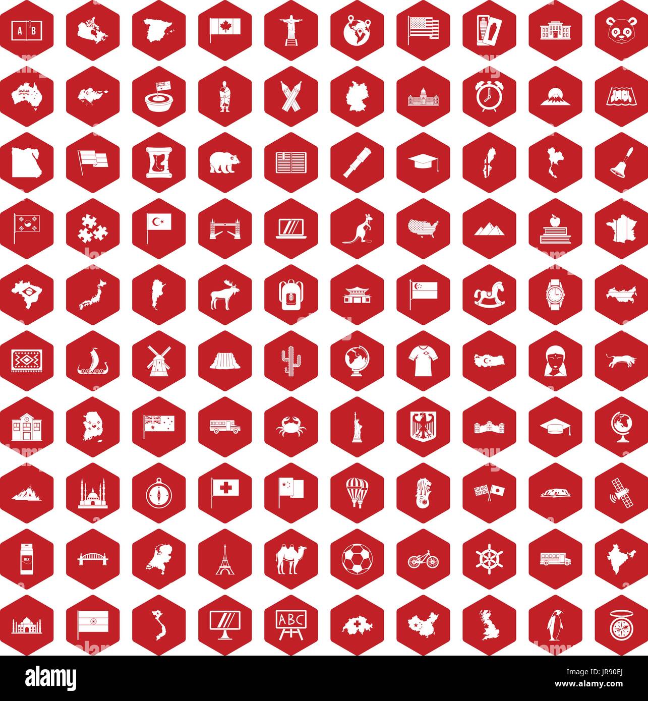 100 geography icons hexagon red Stock Vector Image & Art - Alamy