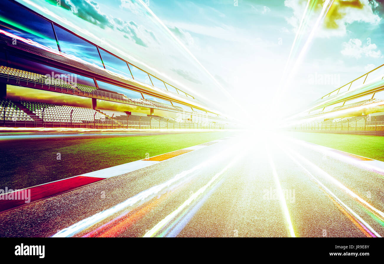 View of the infinity empty asphalt international race track with light ...