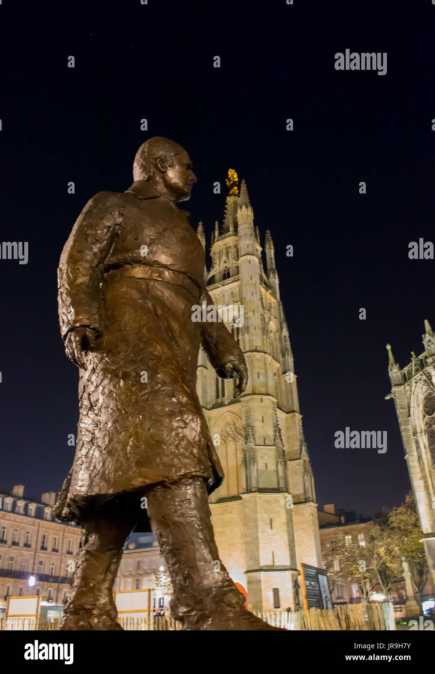 BORDEAUX, FRANCE - NOVEMBER 10, 2015: Jacques Chaban-Delmas statue in ...