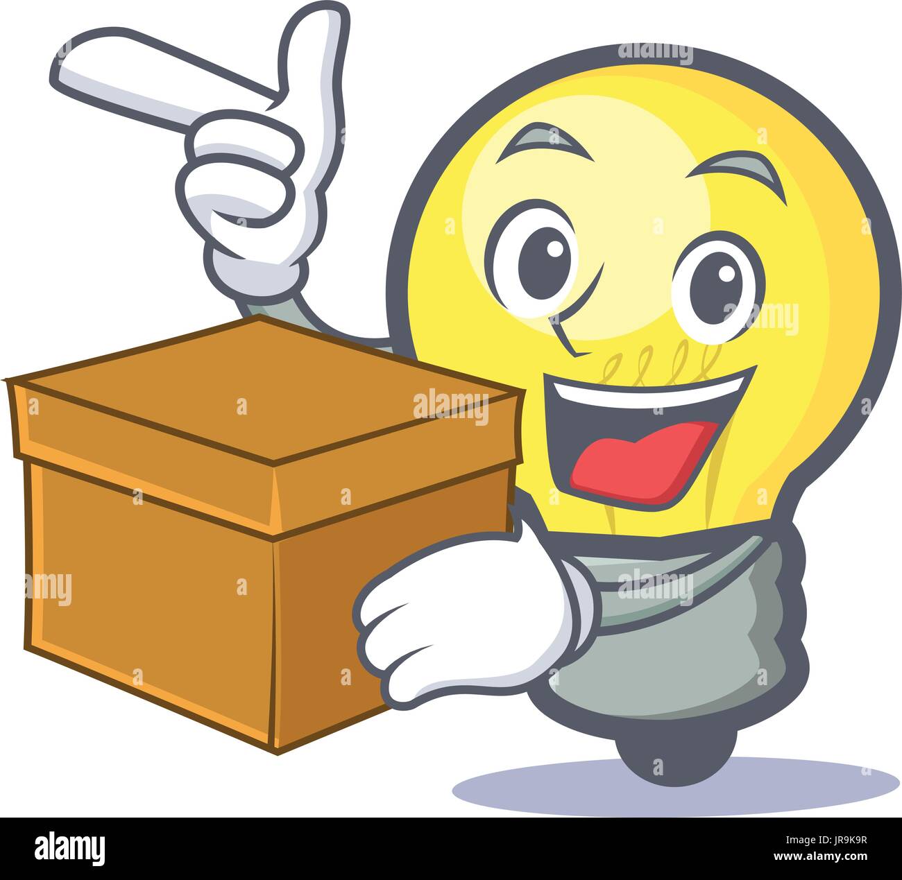 light bulb character cartoon with box Stock Vector Image & Art - Alamy