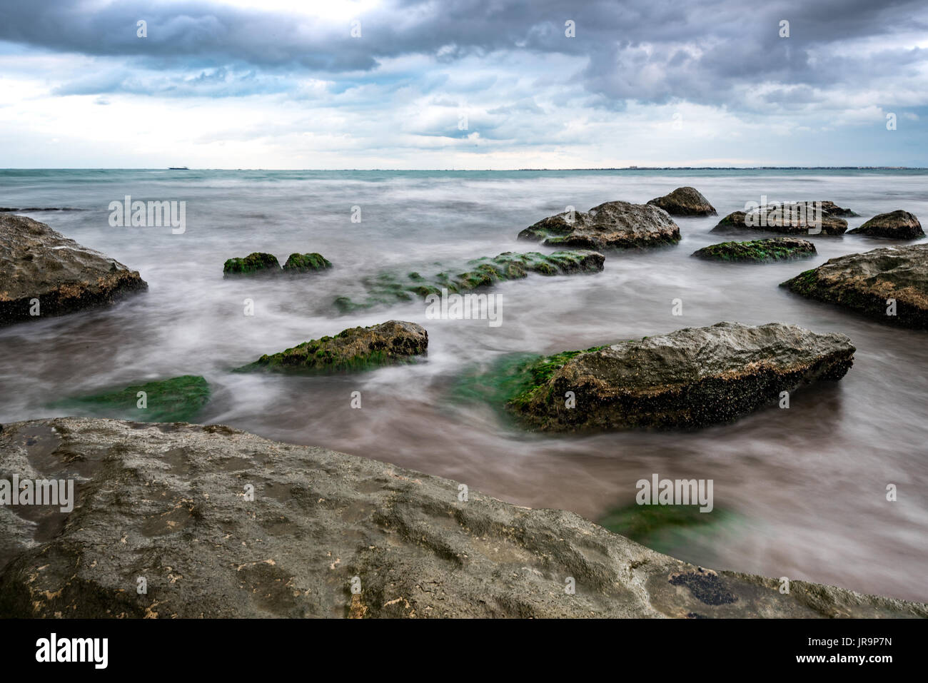 Dramatic beautiful seascape, coast line. Long exposure photography ...