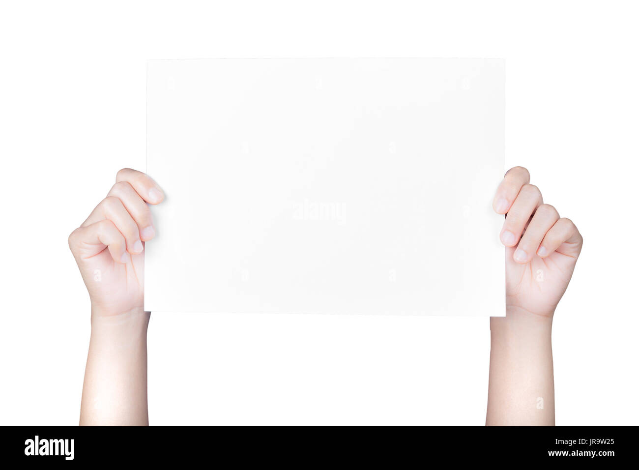 hand holding white blank paper isolated on white Stock Photo - Alamy